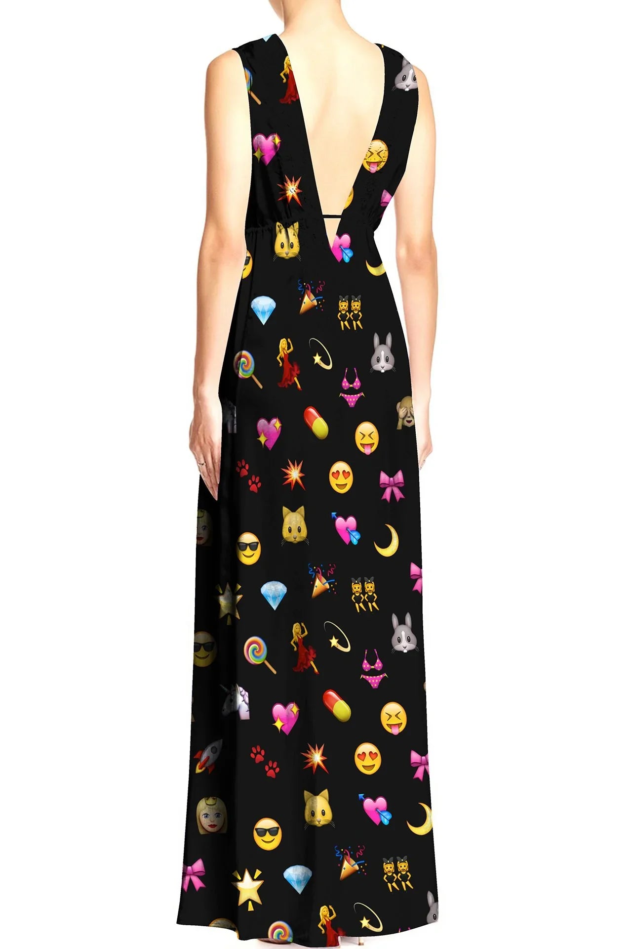 As Seen On Paris Hilton Emoji Maxi Dress | Long Sexy Black Dress ...