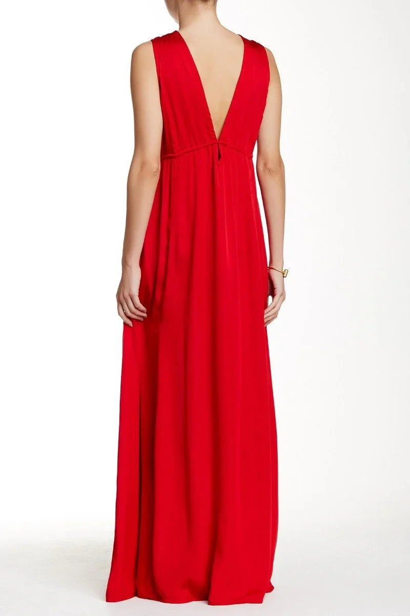 Designer Red Dress For Women | Plunging V Neckline | Shahida Parides