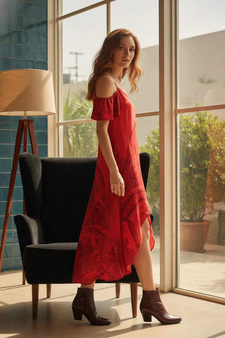 Designer Long Flowy Dresses | Asymmetrical Hem Dress | Shahida Parides