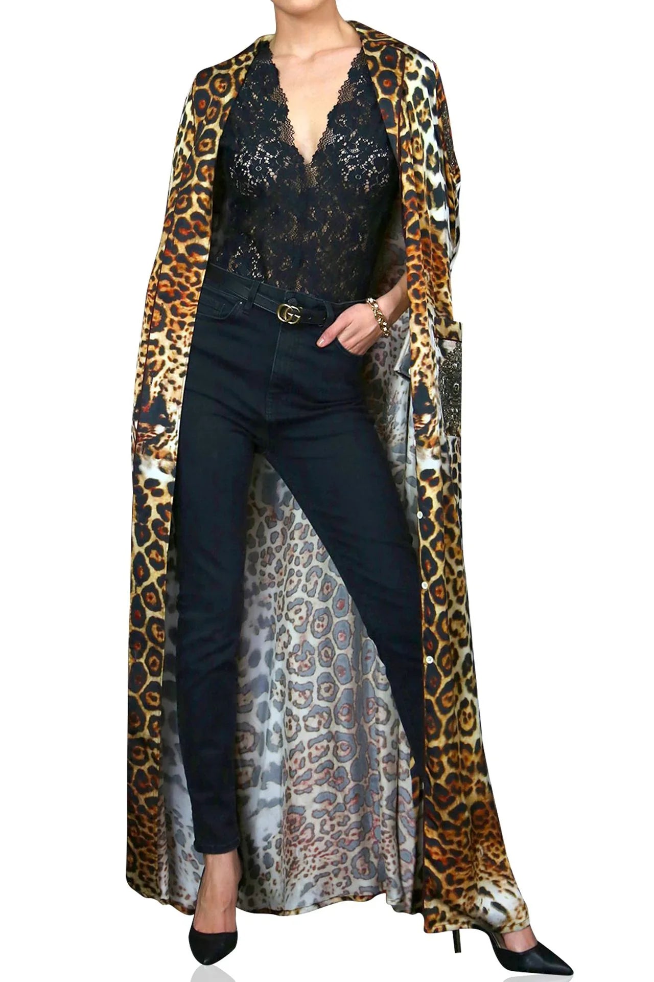 Designer Leopard Robe Womens | Long Silk Kimono Robe | Shahida Parides