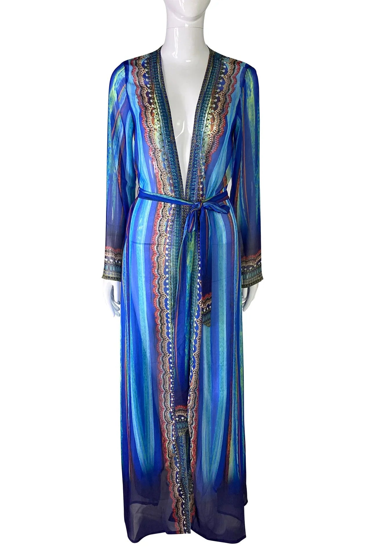 Floral Print Long Duster In Azure | Long Duster & Coats for Women ...