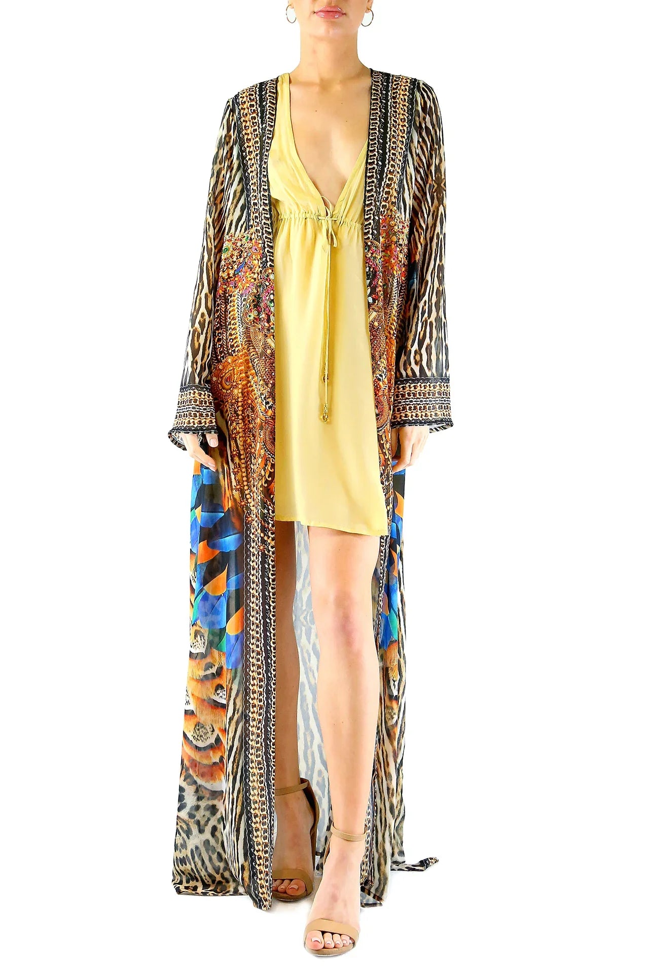 Floral Print Long Duster In Azure | Long Duster & Coats for Women ...