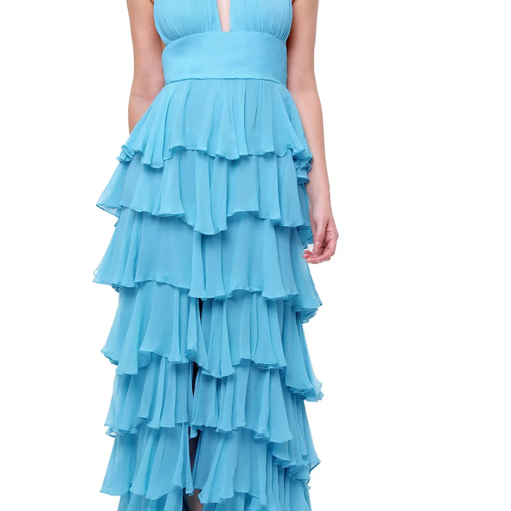 Designer Dresses - Women's High End Ruffle Dresses { Halter Neck Maxi ...